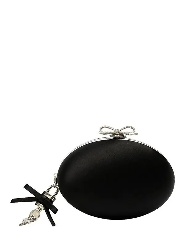 SELF-PORTRAIT Mini Oval Satin Clutch With Bow Clasp - Black