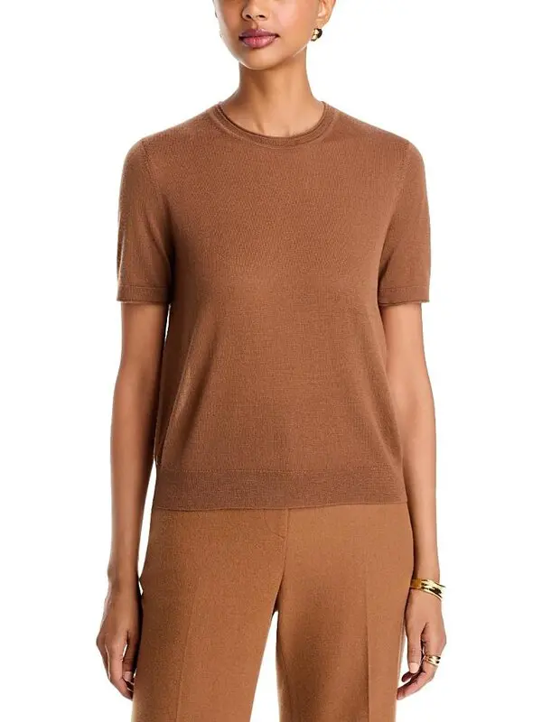 Lafayette 148 New York Cashmere Crewneck Short Sleeve Sweater - Vicuna