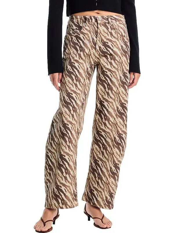 Aqua High Rise Zebra Print Wide Leg Jeans - Chocolate