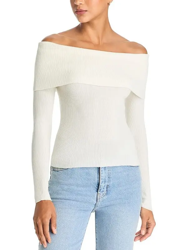 Alice + Olivia Dolan Off-the-shoulder Ribbed Sweater - Soft White