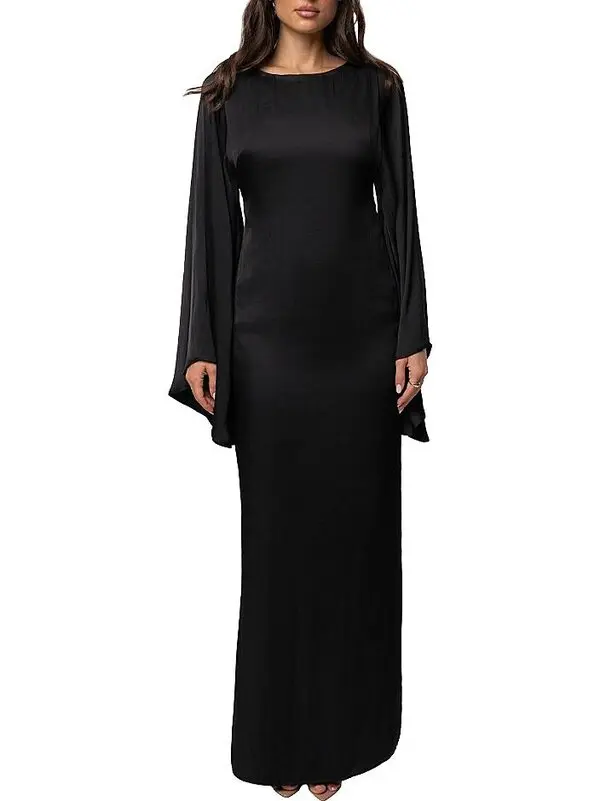 JLUXLABEL Soft Current Maxi Dress With Draped Bell Sleeves - Black