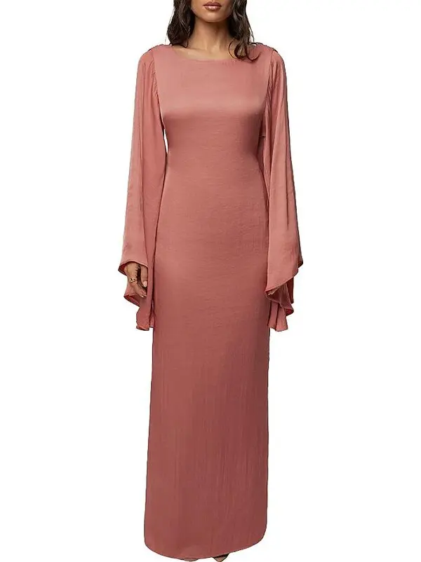 JLUXLABEL Soft Current Maxi Dress With Draped Bell Sleeves - Peach