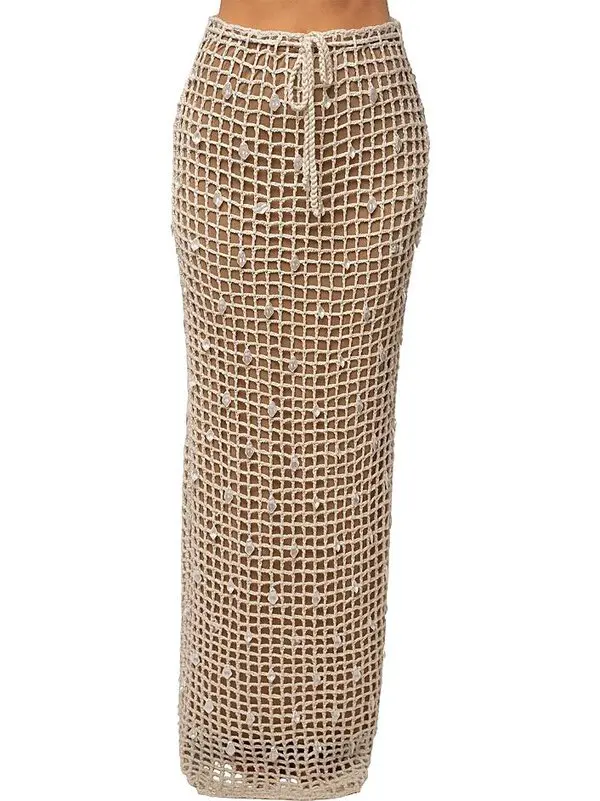 JLUXLABEL Pearl Shore Crochet Midi Skirt - Ecru
