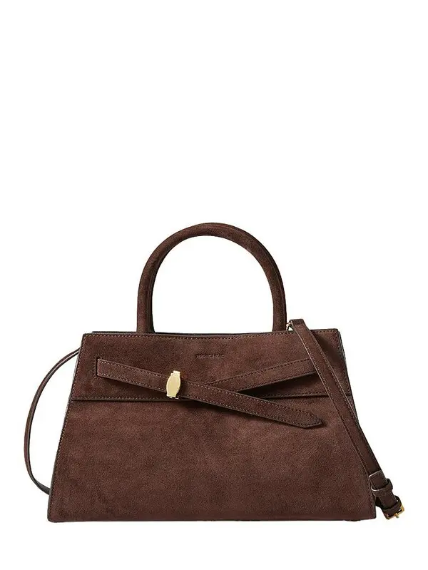 Veronica Beard Suede Satchel With Top Handle - Espresso