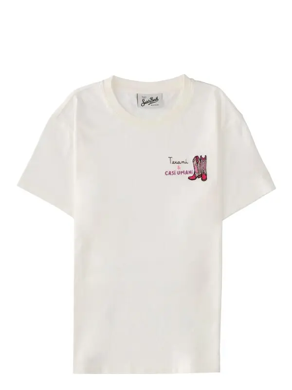 MC2 SAINT BARTH Cotton T-shirt With Embroidered Detail - White