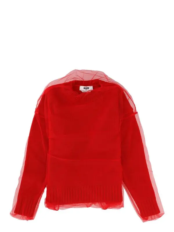 MSGM Layered Sheer Overlay Knit Sweater - Red