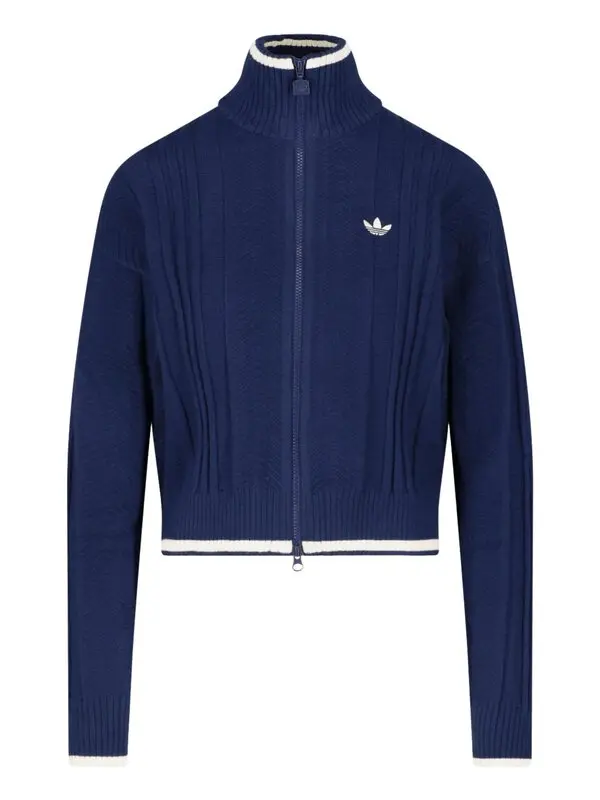 Adidas Zip-up Knit Mock Neck Sweater - Blue