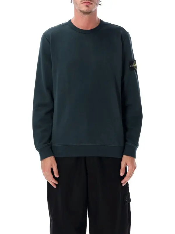 Stone Island Organic Cotton Crewneck Sweatshirt With Removable Badge - Verde Scuro