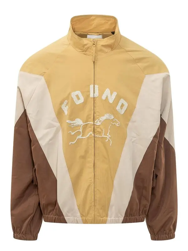 FOUND Zip-up Windbreaker Jacket With Horse Graphic - Gold/brown/cream