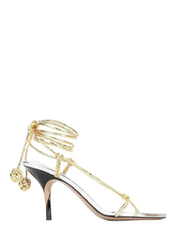 Jacquemus Tourni Heeled Sandals With Wraparound Ankle Ties - Goldsilver