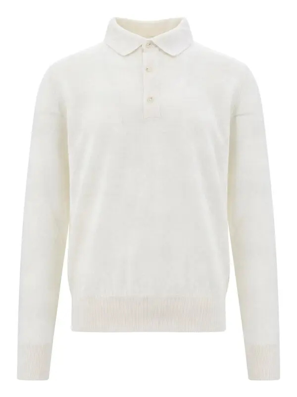 BOSS BLACK Long-sleeve Knit Polo Sweater - Open White