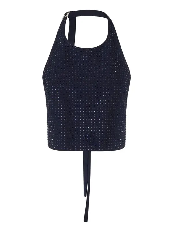 Pinko Sleeveless Halter Neck Top With Tie Detail - Navy