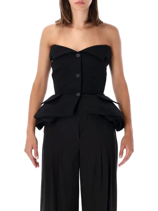Magda Butrym Strapless Peplum Button-front Top - Nero