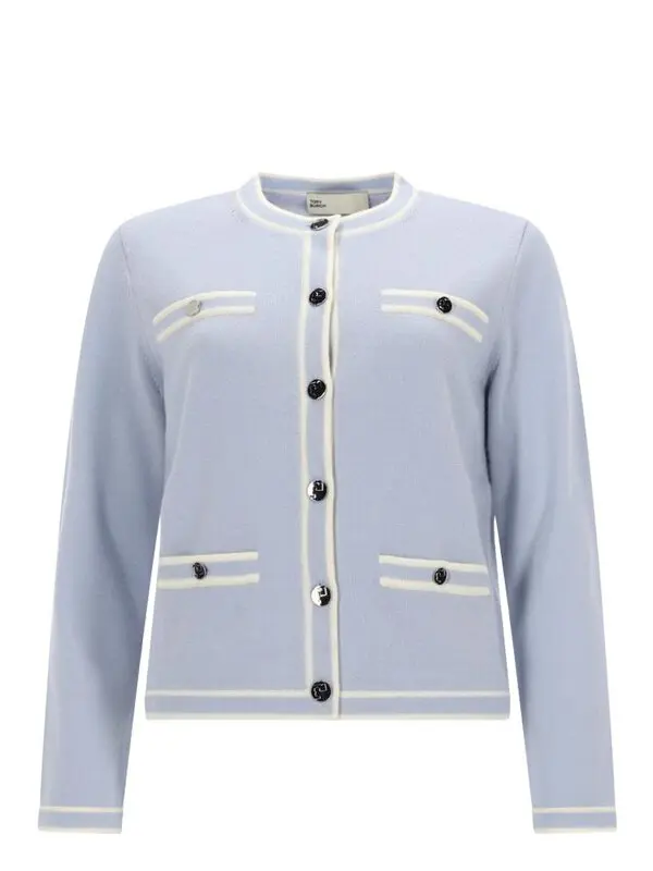 Tory Burch Wool Button-front Cardigan Jacket With Welt Pockets - Blue