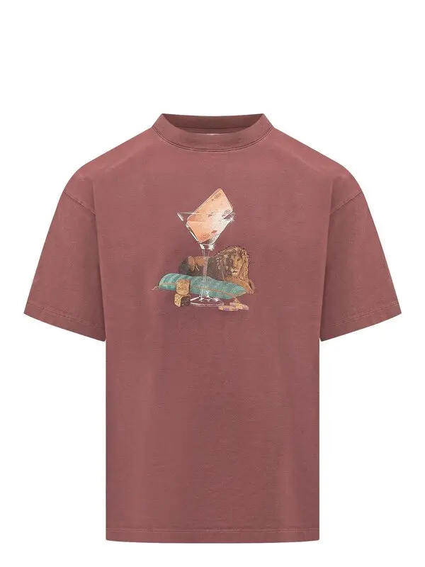 Drole De Monsieur Glass Lion Graphic T-shirt - Burgundy