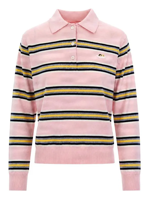 Fiorucci Striped Long Sleeve Knit Polo Sweater - Pink