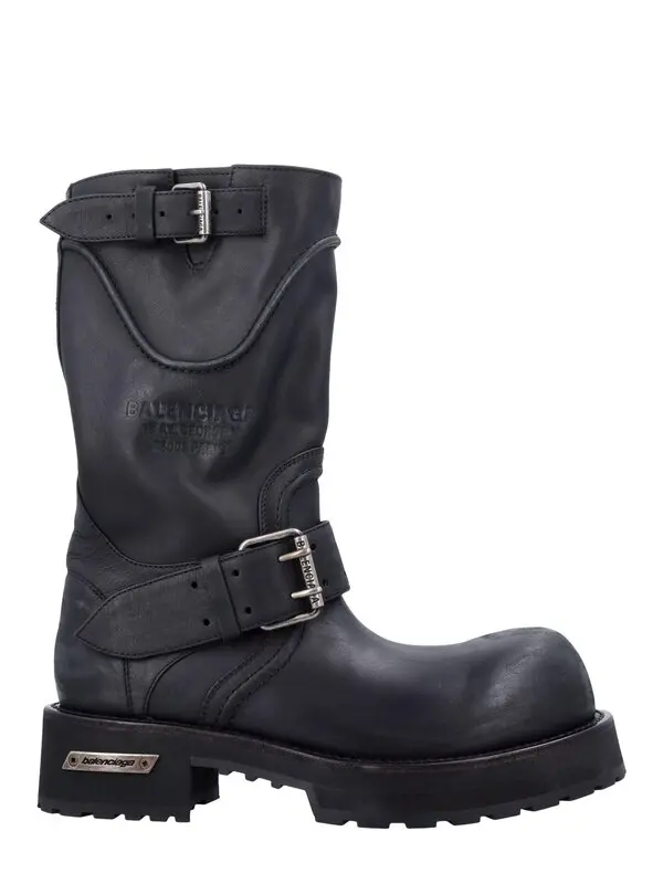Balenciaga Leather Buckle Combat Boots - Nero