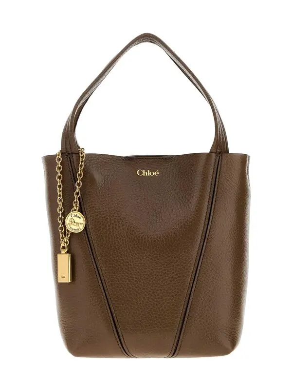 Chloé Mini Leather Shopping Handbag With Short Handle And Shoulder Strap - Brown