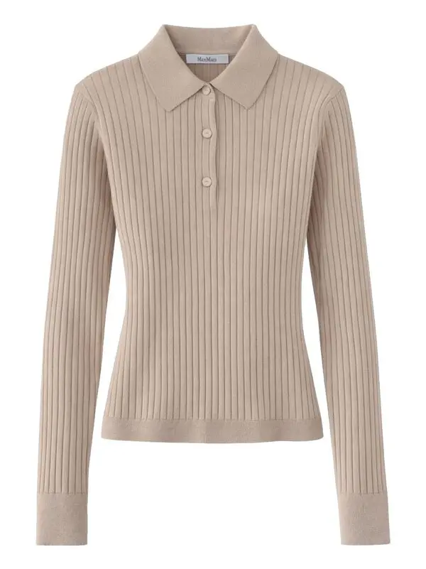 Max Mara Cashmere Silk Ribbed Polo Shirt - Beige