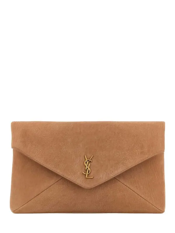 Saint Laurent Antiqued Golden Metal Mini Suede Envelope Clutch - Pink