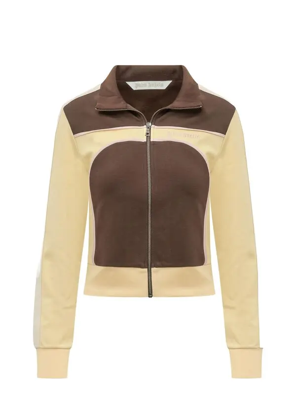 Palm Angels Contrasting Panel Zip-up Track Jacket - Brown-light Yellow