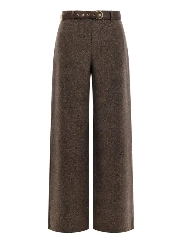 Max Mara Wide-leg Wool Blend Trousers With Belt - Cuoio