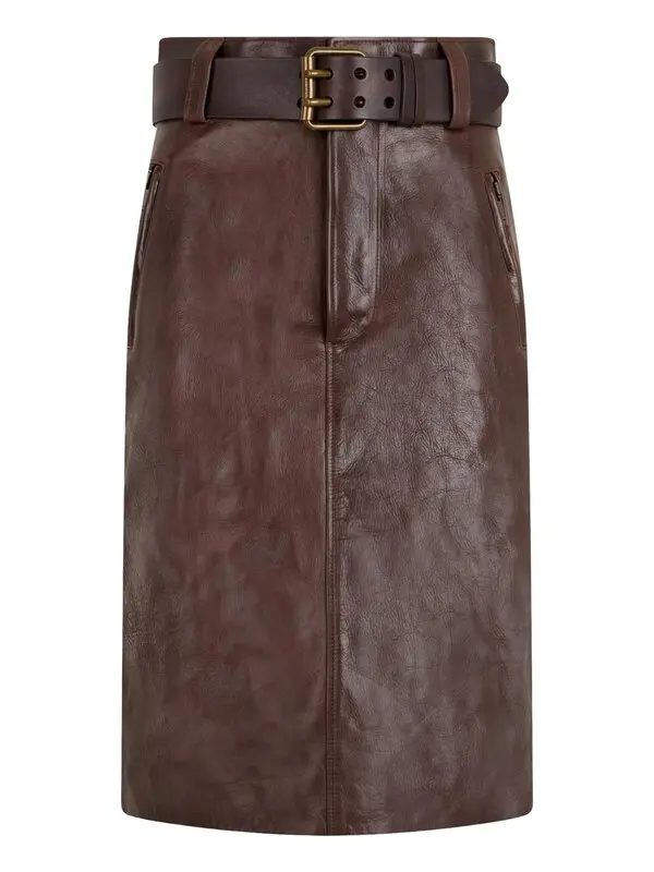 Saint Laurent Calfskin Leather Dress - Brown