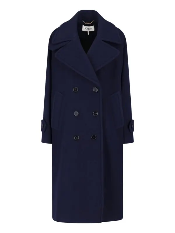Chloé Double-breasted Wool Blend Coat - Blue
