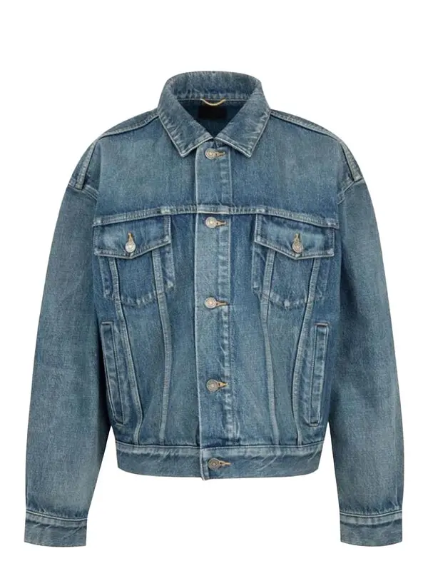 Saint Laurent Denim Jacket With Button Front And Pockets - Blu