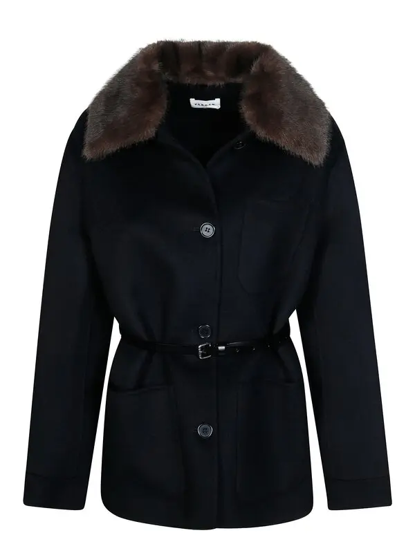 PAROSH Belted Fur Collar Wool Jacket - Nero