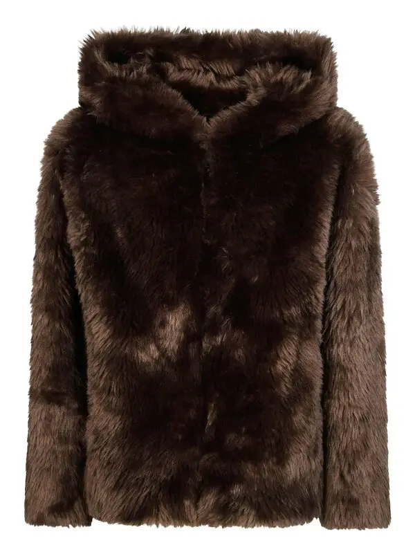 PAROSH Faux Fur Hooded Jacket - Marrone