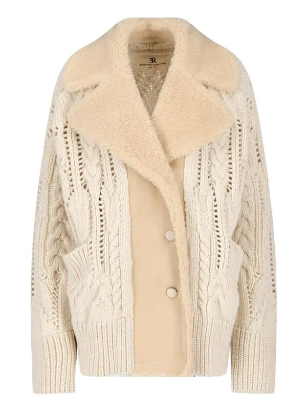 Ermanno Scervino Cable-knit Shearling Collar Jacket - Cream