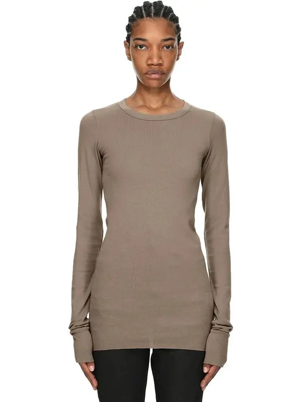 Rick Owens Ribbed Crew Neck Long Sleeve Cotton T-shirt - Grigio