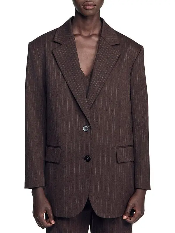 Sandro Amanda Tailored Pinstripe Suit Jacket - Marron / Bleu