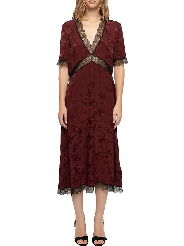 Zadig&Voltaire Redoxal Silk Lace Trim Midi Dress - Cherry
