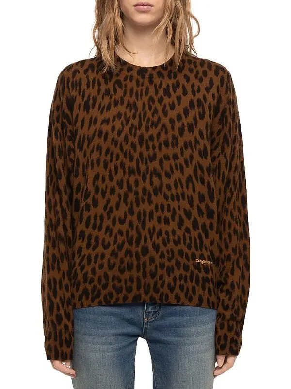 Zadig&Voltaire Soulo Leopard Print Wool & Cashmere Sweater - Caramel