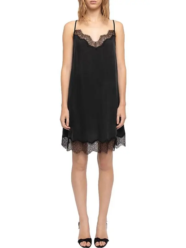 Zadig&Voltaire Silk Lace Trim Mini Dress - Black