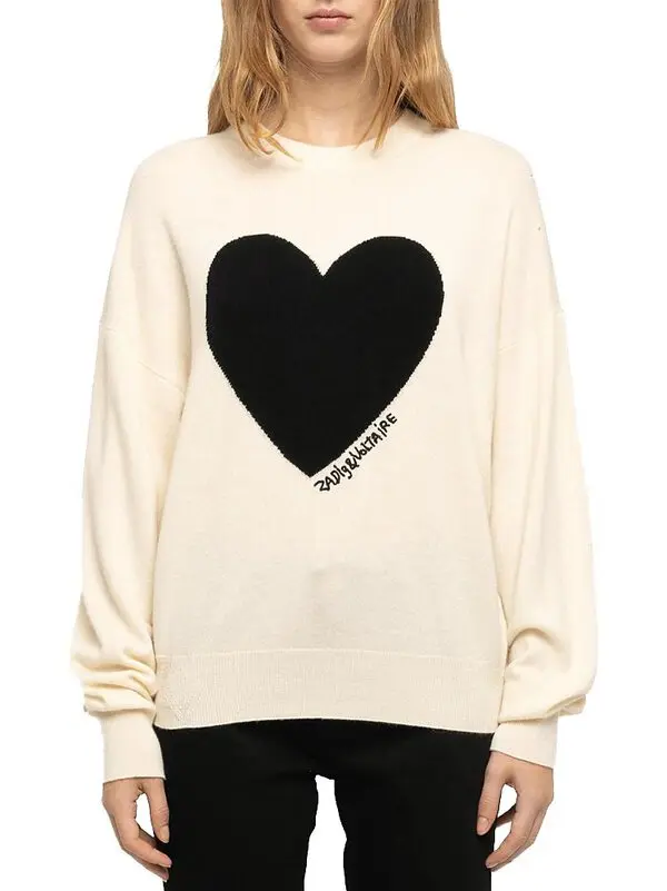 Zadig&Voltaire Soulo Wool & Cashmere Heart Sweater - Ecru