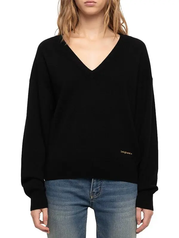Zadig&Voltaire Soulu V-neck Sweater In Wool And Cashmere - Black