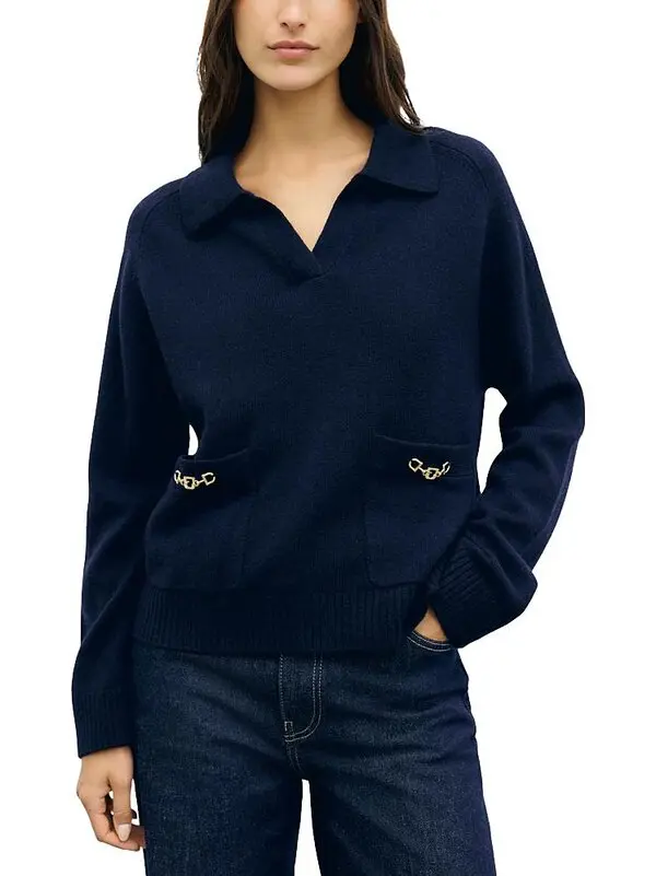 Gerard Darel Reni Wool Collared Sweater - Navy