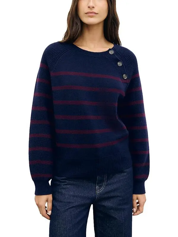 Gerard Darel Reny Wool Shoulder Button Sweater - Navy