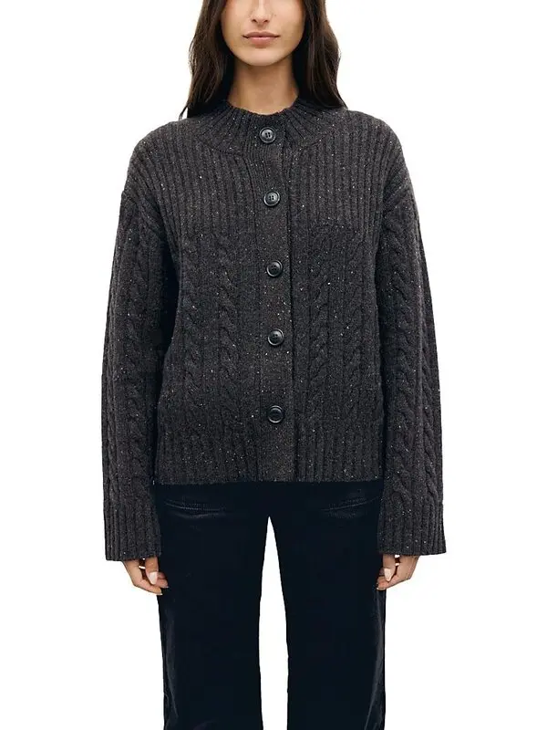 Gerard Darel Rafa Merino Wool Ribbed & Cable Knit Cardigan - Brown