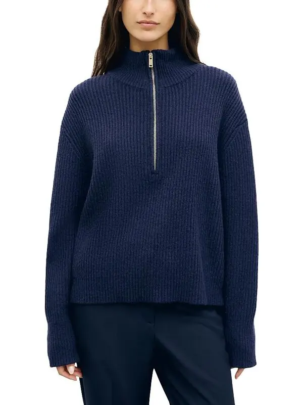 Gerard Darel Rika Half Zip Ribbed Sweater - Silver