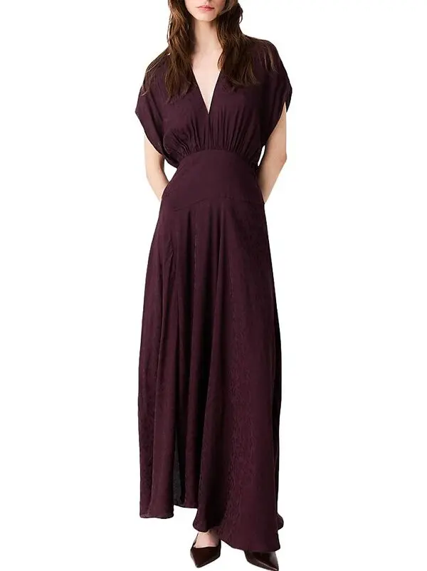 Maje Ridan Jacquard Print Maxi Dress - Burgundy