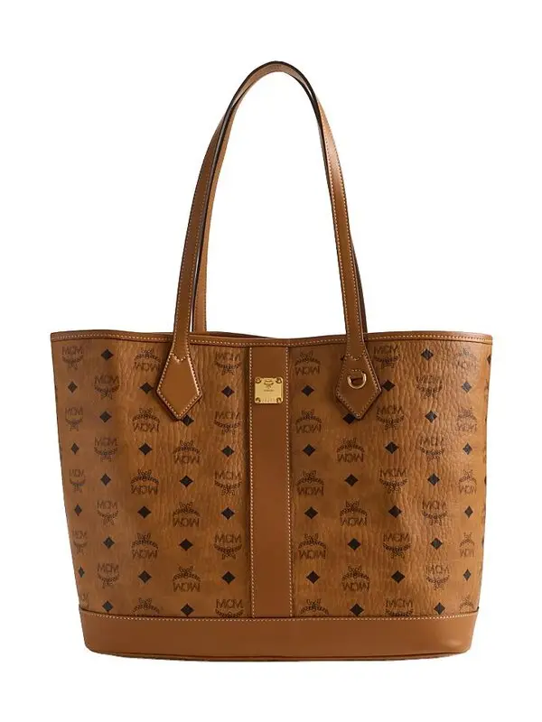 Mcm Liz Medium Visetos Leather Shopper Tote - Cognac