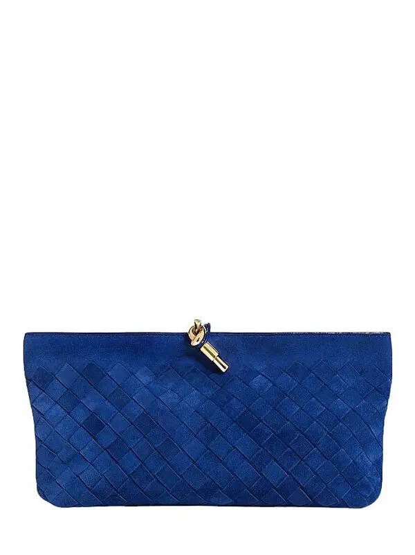 Bottega Veneta Andiamo Intrecciato Suede Boat Pouch - Blue Royal