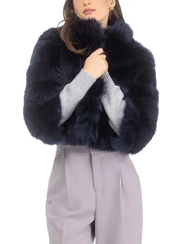 Gorski Shearling Lamb Bolero With Cropped Sleeves - Navy