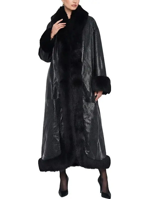 Gorski Python Embossed Nappa Leather Coat With Merinillo Shearling Lamb Trim - Black