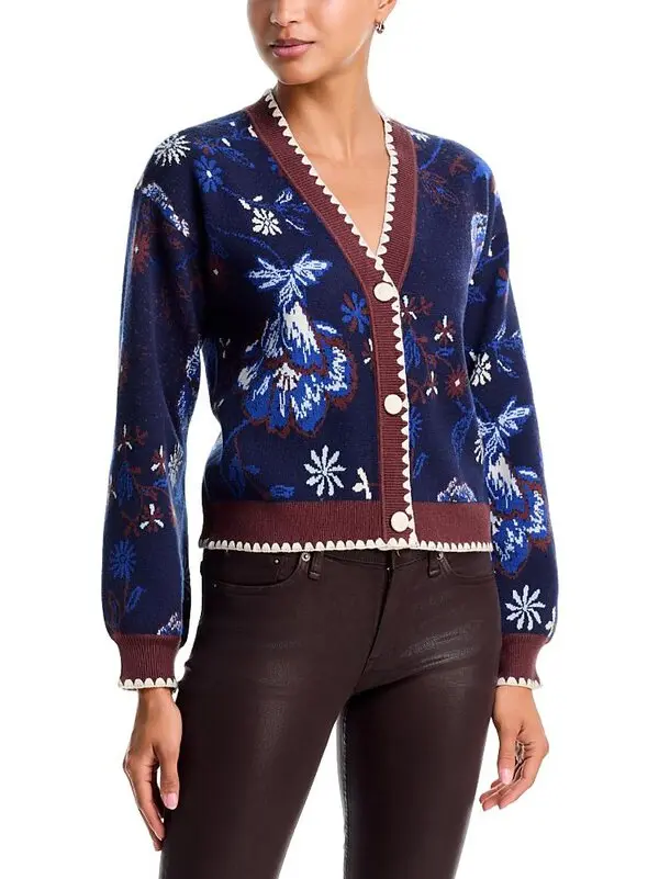 Aqua Embroidered Border Cardigan - Navy Multi