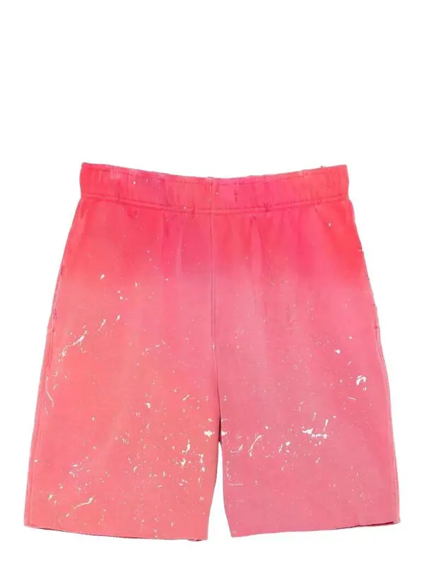 PALE CLOUD Ombré Effect Paint Splatter Shorts - Red